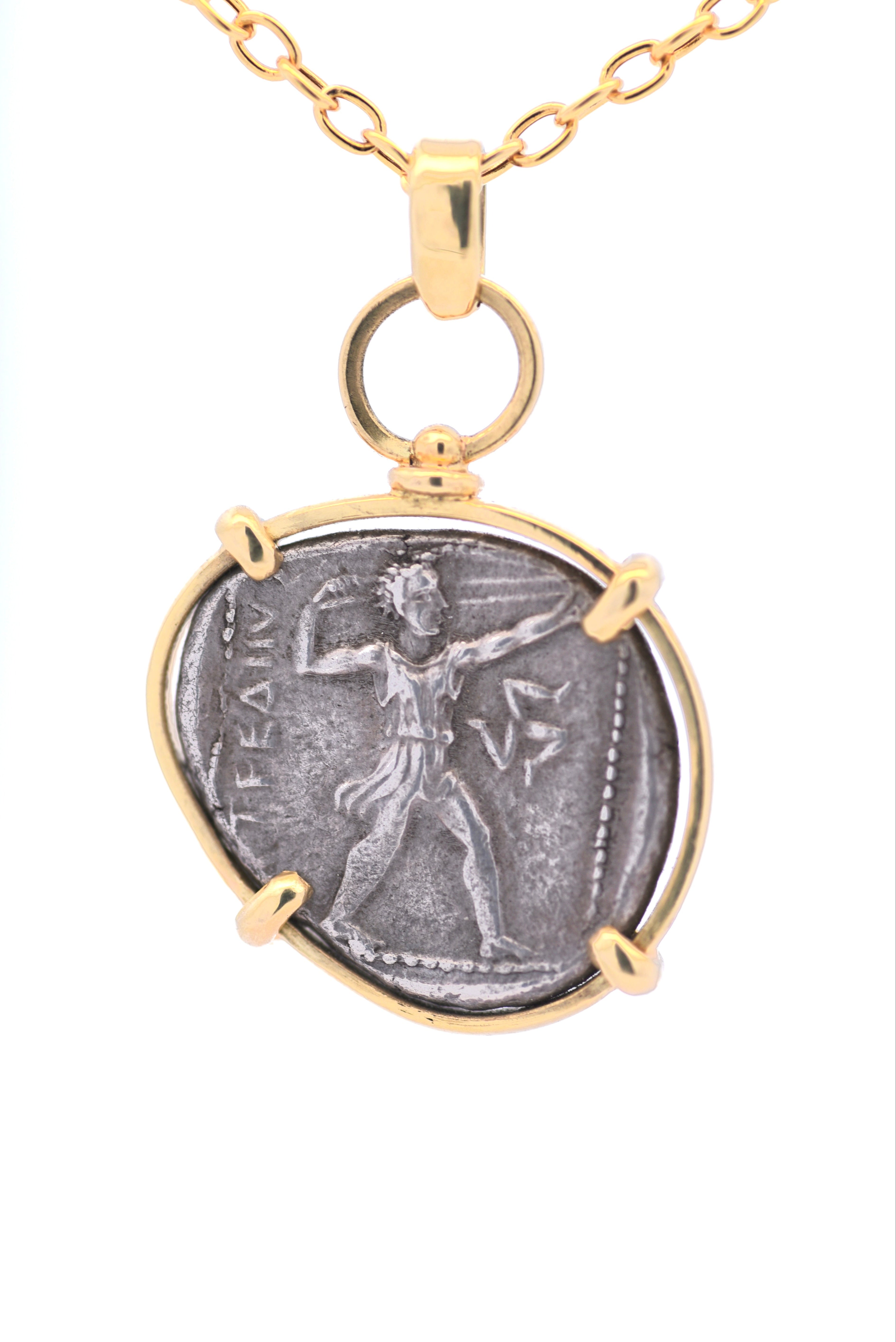 Athena & Owl Ancient Coin Pendant | 14K Gold + Certified Silver Coin ...