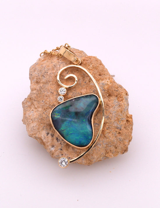Boulder Opal and Diamond Pendant with Chain | Fine Jewelry | Waco, TX ...